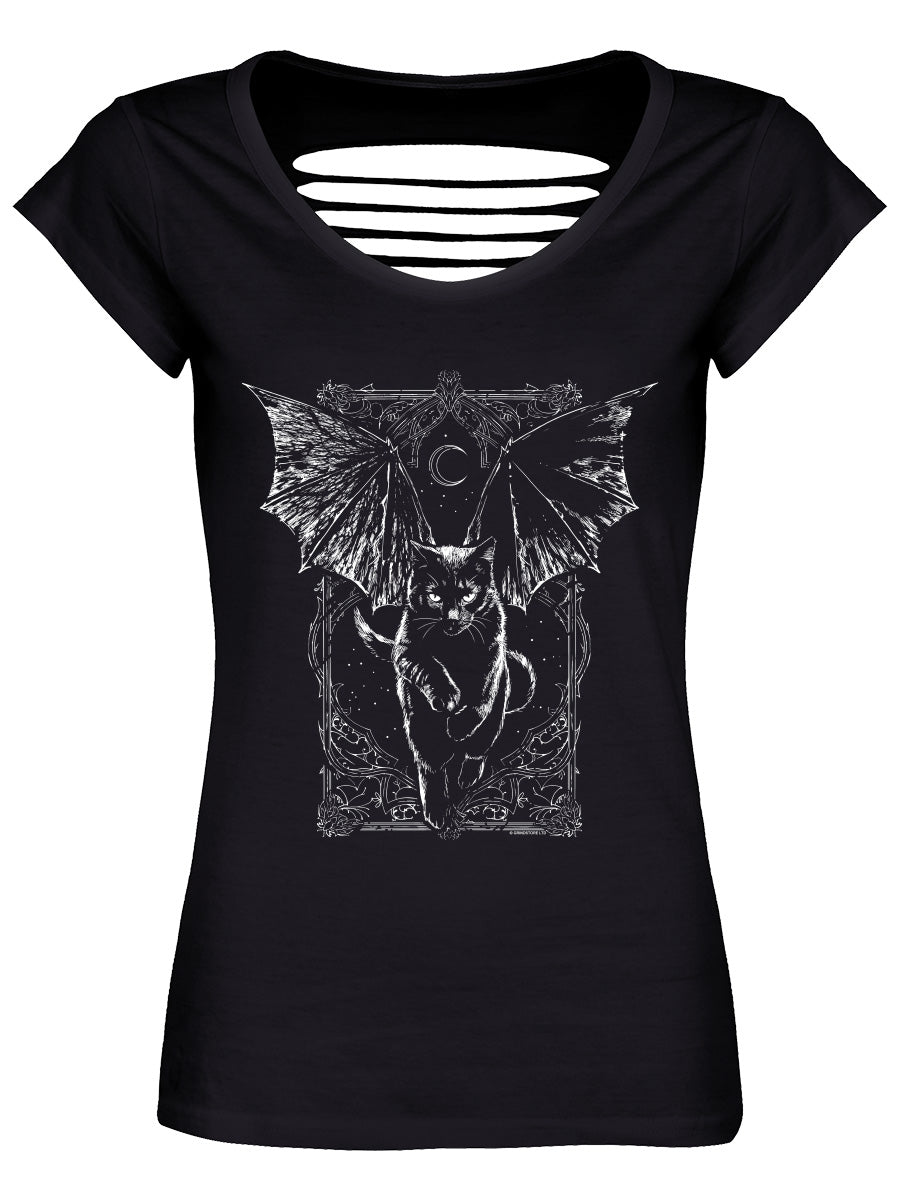 Tressym The Winged Cat Ladies Black Razor Back T-Shirt